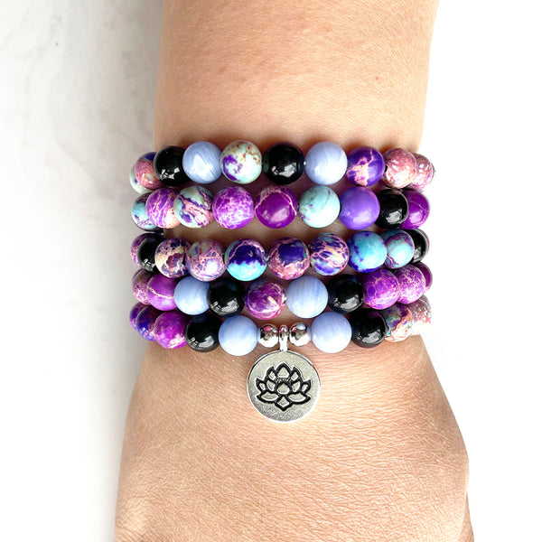 Natural Purple Jasper Lotus Mala - Third Eye Transcend