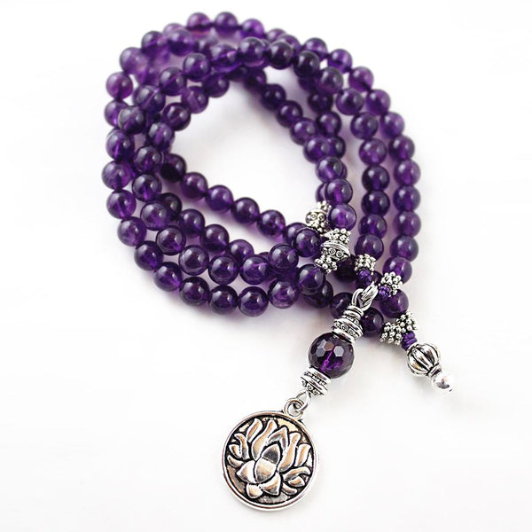 Divine Amethyst Lotus Flower Mala - Third Eye Transcend